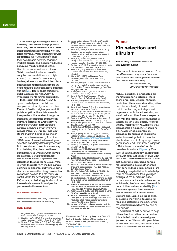 (PDF) Kin selection and altruism