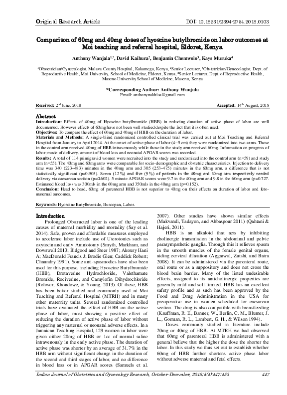 (PDF) Comparison of 60mg and 40mg doses of hyoscine butylbromide on ...