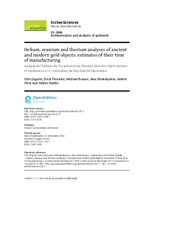 (PDF) Helium, uranium and thorium analyses of ancient and modern gold ...