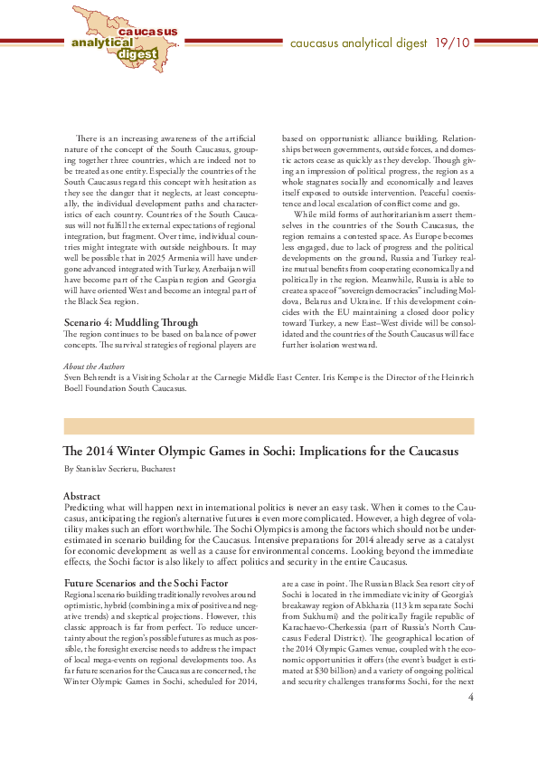 (PDF) The 2014 Winter Olympic Games in Sochi: Implications for the Caucasus