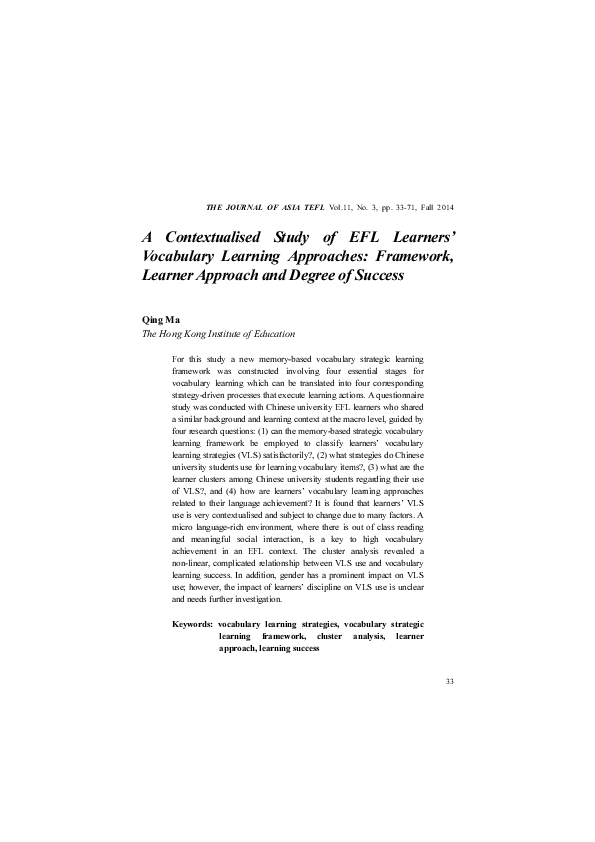 (PDF) A contextualised study of EFL learners’ vocabulary learning ...