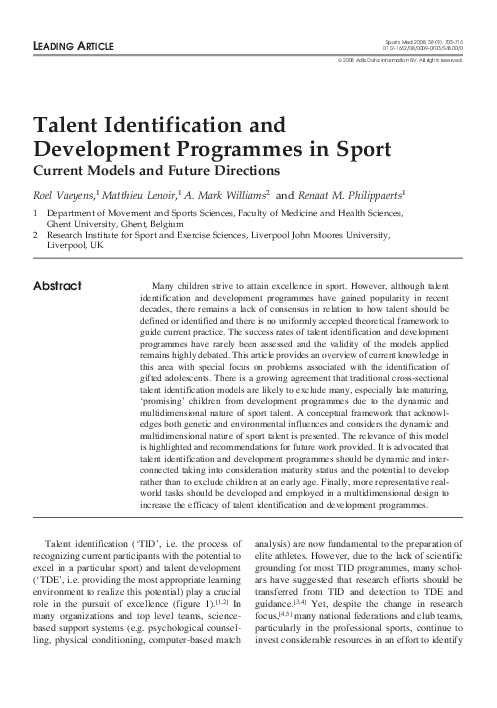 (PDF) Talent Identification and Development Programmes in Sport