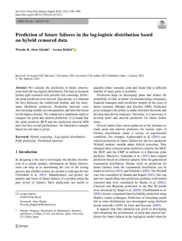 (PDF) Prediction of future failures in the log-logistic distribution based on hybrid censored data