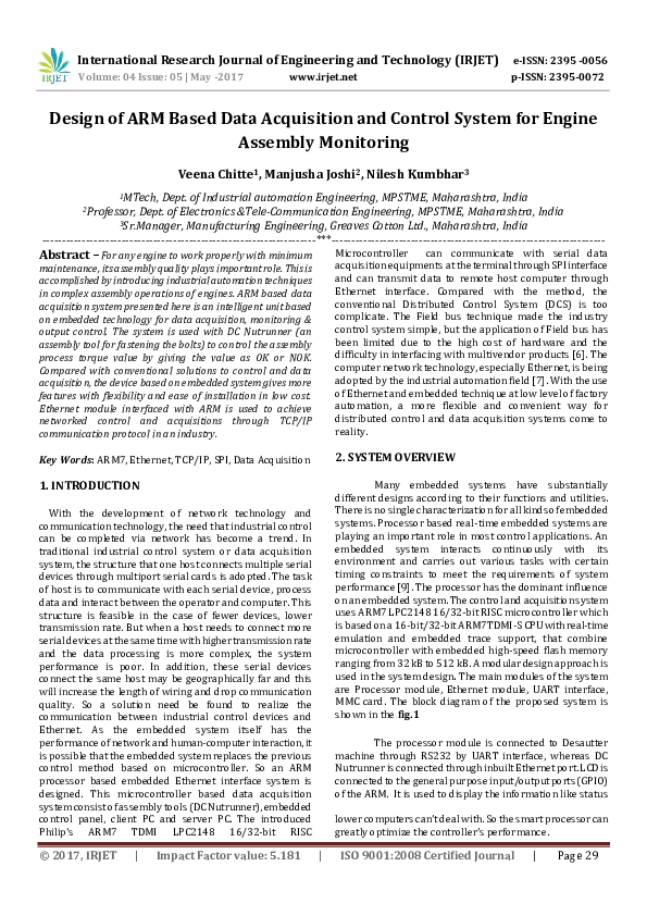 (PDF) Design of ARM Based Data Acquisition and Control System for Engine Assembly Monitoring