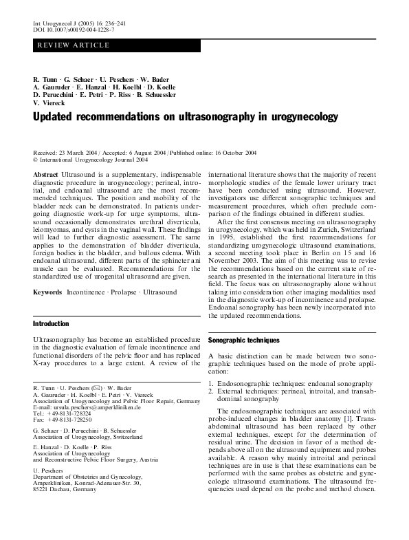 (PDF) Updated recommendations on ultrasonography in urogynecology