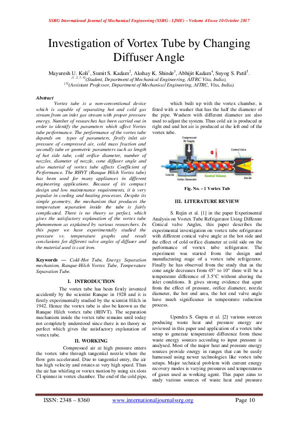 (PDF) Investigation of Vortex Tube by Changing Diffuser Angle