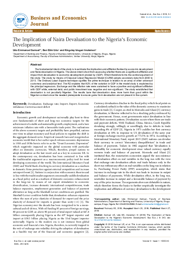(PDF) The Implication of Naira Devaluation to the Nigeria’s Economic Development
