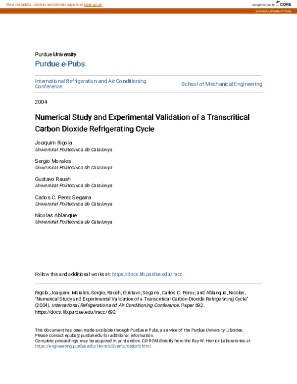 (PDF) Numerical Study and Experimental Validation of a Transcritical ...