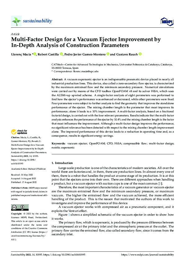 (PDF) Multi-Factor Design for a Vacuum Ejector Improvement by In-Depth ...
