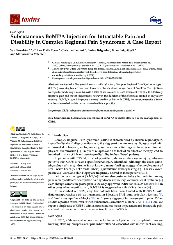 (PDF) Subcutaneous BoNT/A Injection for Intractable Pain and Disability ...