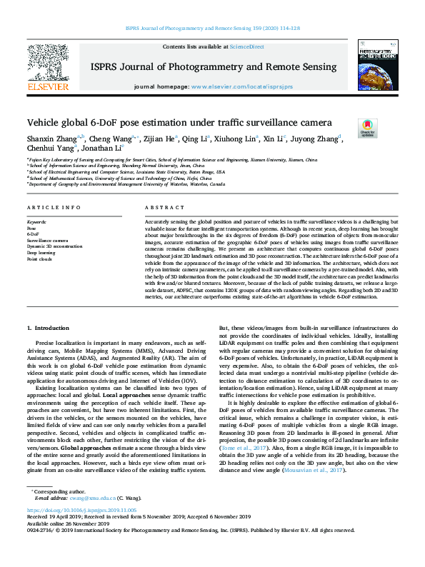 Pdf Vehicle Global 6 Dof Pose Estimation Under Traffic Surveillance Camera