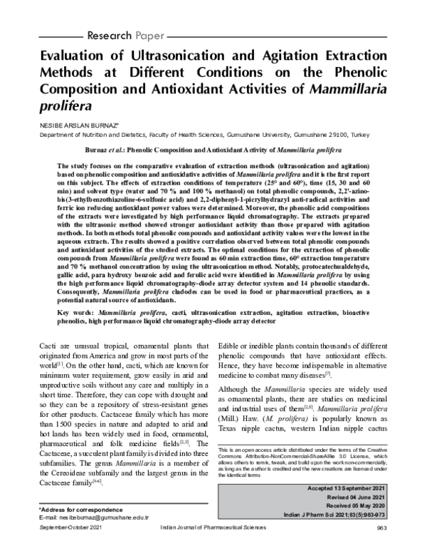 Pdf Evaluation Of Ultrasonication And Agitation Extraction Methods At
