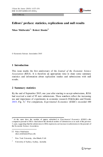 (PDF) Editors’ preface: statistics, replications and null results