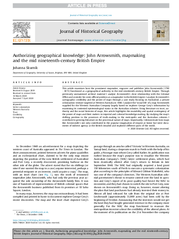 (PDF) Authorizing geographical knowledge: John Arrowsmith, mapmaking ...