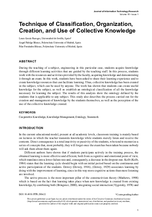 (PDF) Technique of Classification, Organization, Creation, and Use of Collective Knowledge ...