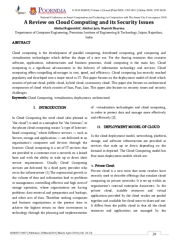 Pdf A Review On Cloud Computing And Its Security Issues