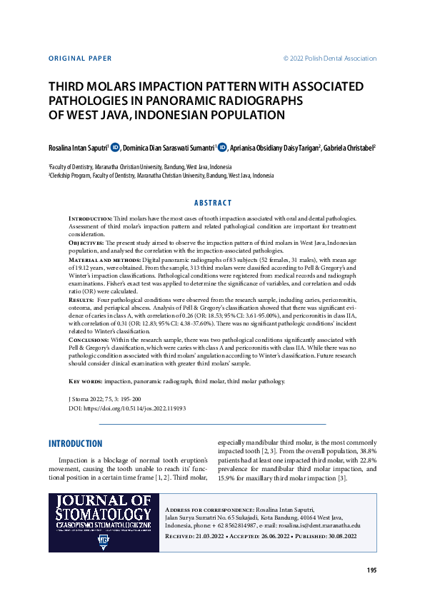 (PDF) Third molars impaction pattern with associated pathologies in ...