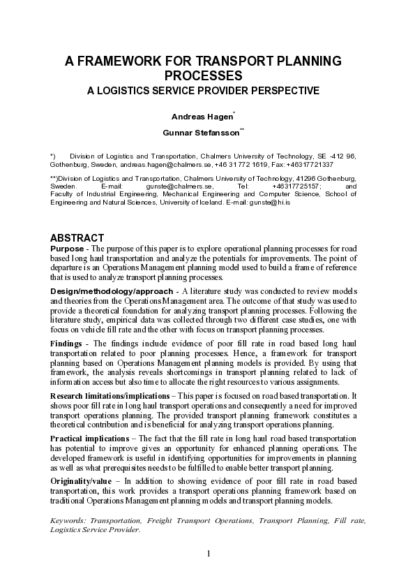 (PDF) A framework for transport planning processes - A logistics ...