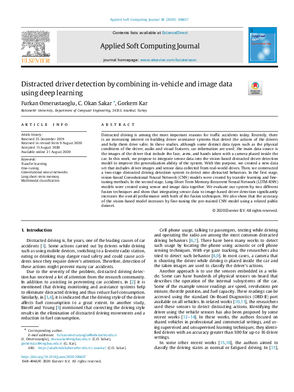(PDF) Distracted driver detection by combining in-vehicle and image data using deep learning