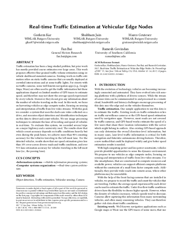 (PDF) Real-time traffic estimation at vehicular edge nodes