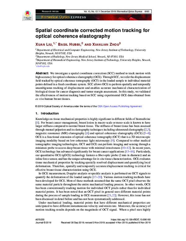 (PDF) Spatial coordinate corrected motion tracking for optical coherence elastography