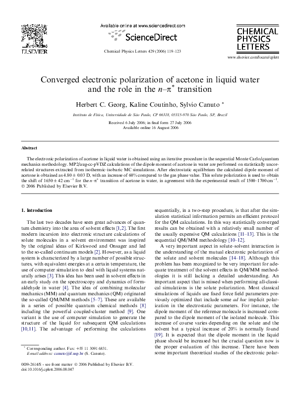 (PDF) Converged electronic polarization of acetone in liquid water and ...