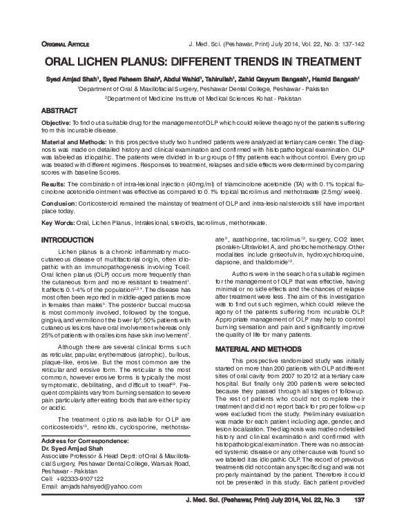 (PDF) Oral Lichen Planus: Different Trends in Treatment