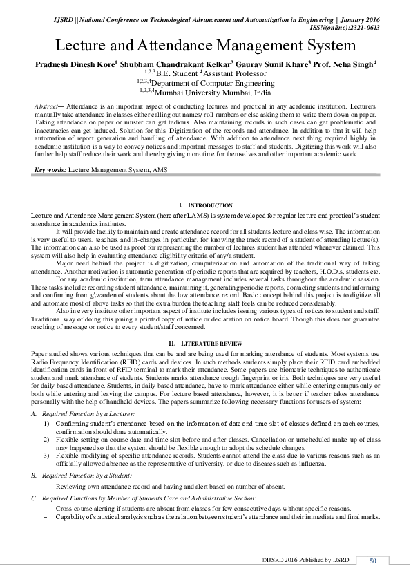 (PDF) Lecture and Attendance Management System