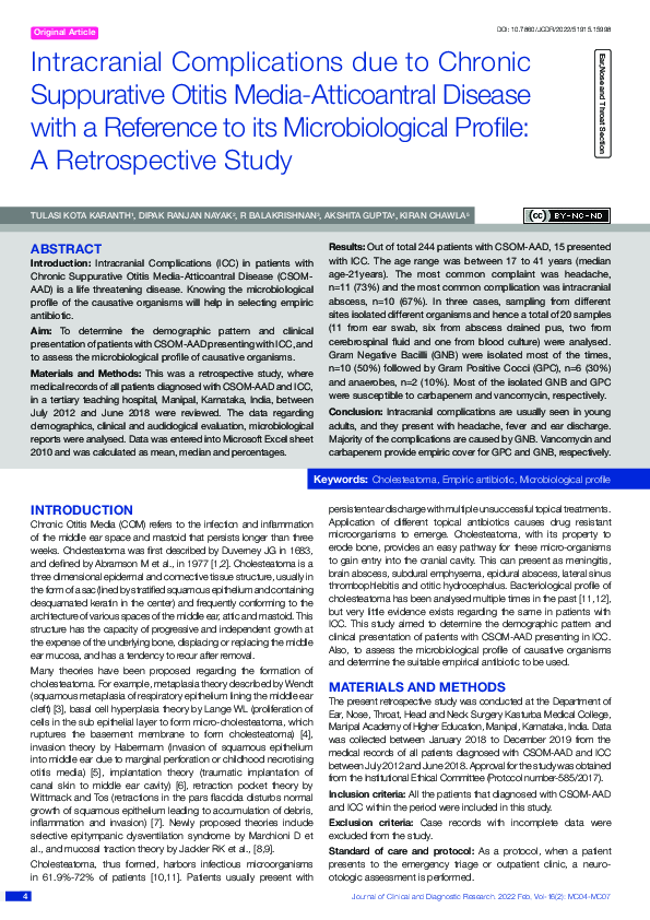 (PDF) Intracranial Complications due to Chronic Suppurative Otitis ...