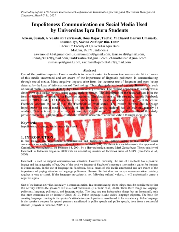 (PDF) Impoliteness Communication on Social Media Used by Universitas ...