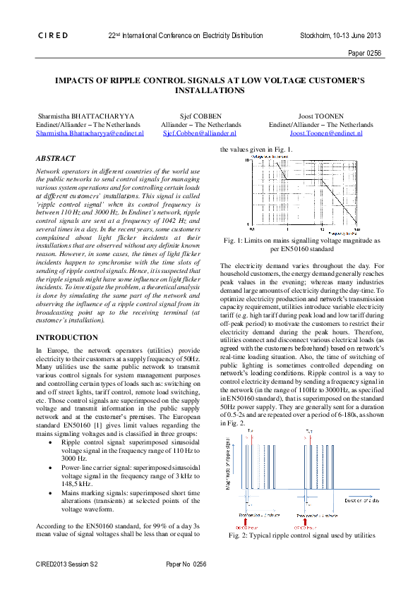 (PDF) Impacts of ripple control signals at low voltage customer's ...
