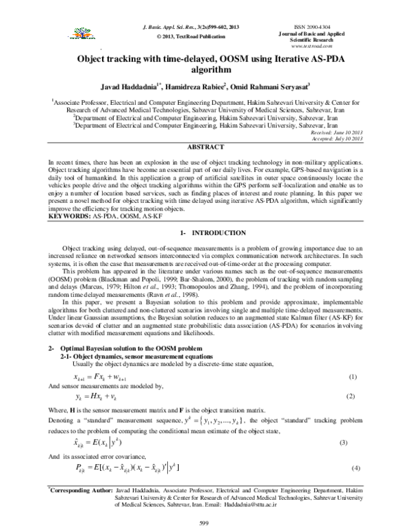 (PDF) Object tracking with time-delayed, OOSM using Iterative AS-PDA ...
