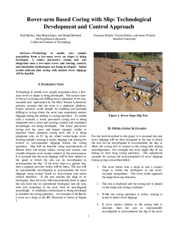 (PDF) Rover-arm Based Coring with Slip: Technological Development and ...