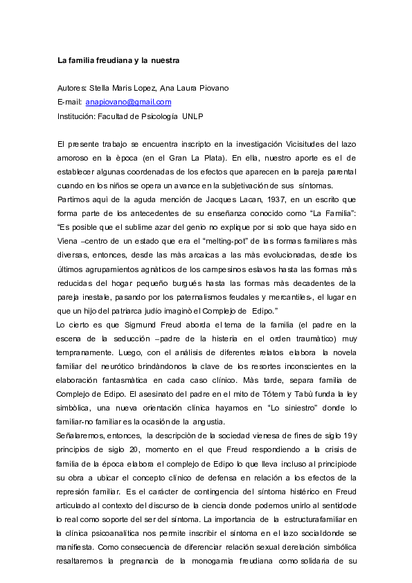 (PDF) La familia freudiana y la nuestra
