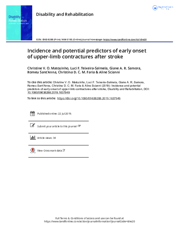 (PDF) Incidence and potential predictors of early onset of upper-limb ...