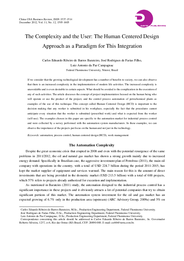 (PDF) The Complexity and the User: The Human Centered Design Approach as a Paradigm for This ...