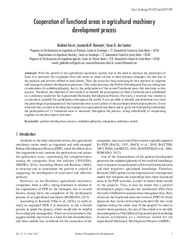 (PDF) Cooperation of Functional Areas in Agricultural Machinery ...