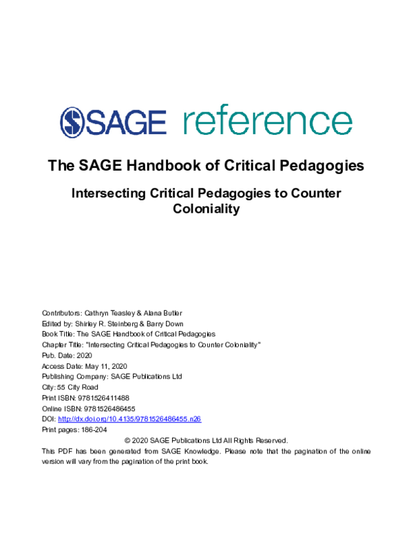(PDF) The SAGE Handbook of Critical Pedagogies