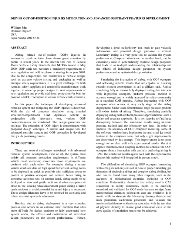 (PDF) Driver Out-Of-Position Injuries Mitigation and Advanced Restraint ...