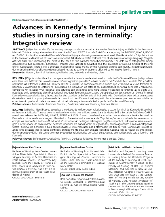 (PDF) Advances in Kennedy ' s Terminal Injury studies in nursing care ...
