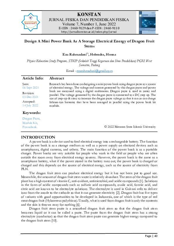 (PDF) Design A Mini Power Bank As A Storage Electrical Energy of Dragon ...