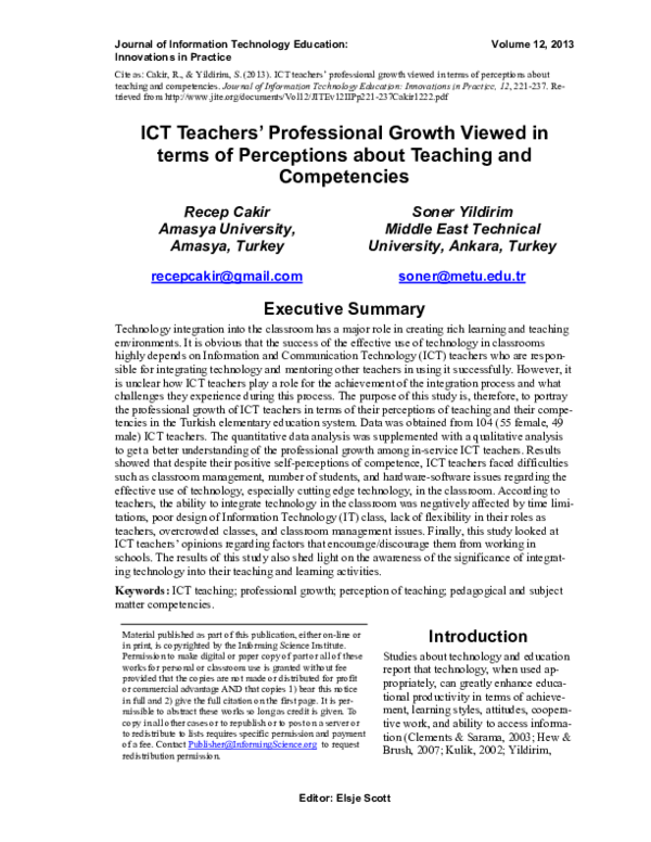 (PDF) ICT Teachers’ Professional Growth Viewed in terms of Perceptions about Teaching and ...