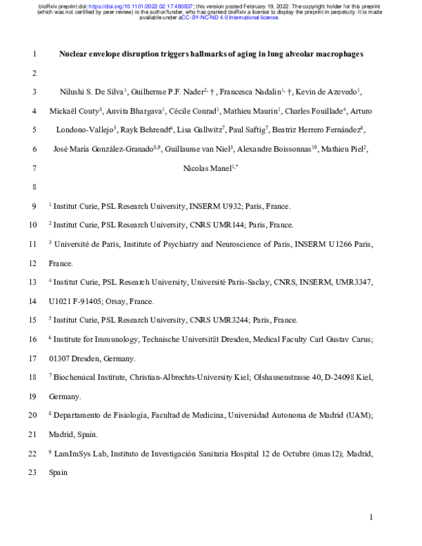 (PDF) Nuclear envelope disruption triggers hallmarks of aging in lung ...