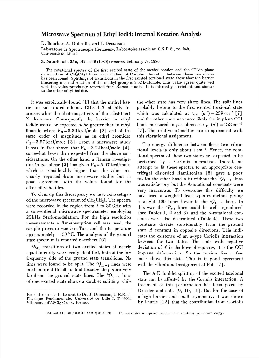(PDF) Microwave Spectrum of Ethyl Iodid: Internal Rotation Analysis