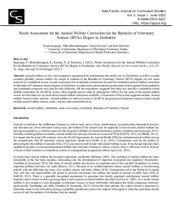 (PDF) Needs Assessment for the Animal Welfare Curriculum for the ...