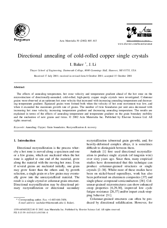 (PDF) Directional annealing of cold-rolled copper single crystals