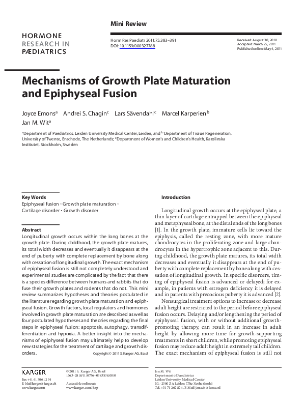 (PDF) Mechanisms of Growth Plate Maturation and Epiphyseal Fusion