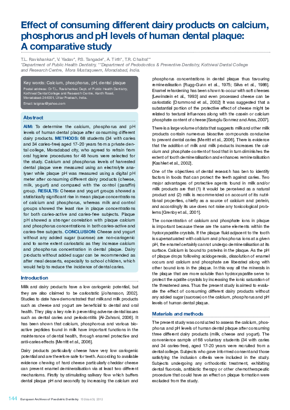 (PDF) Effect of consuming different dairy products on calcium ...