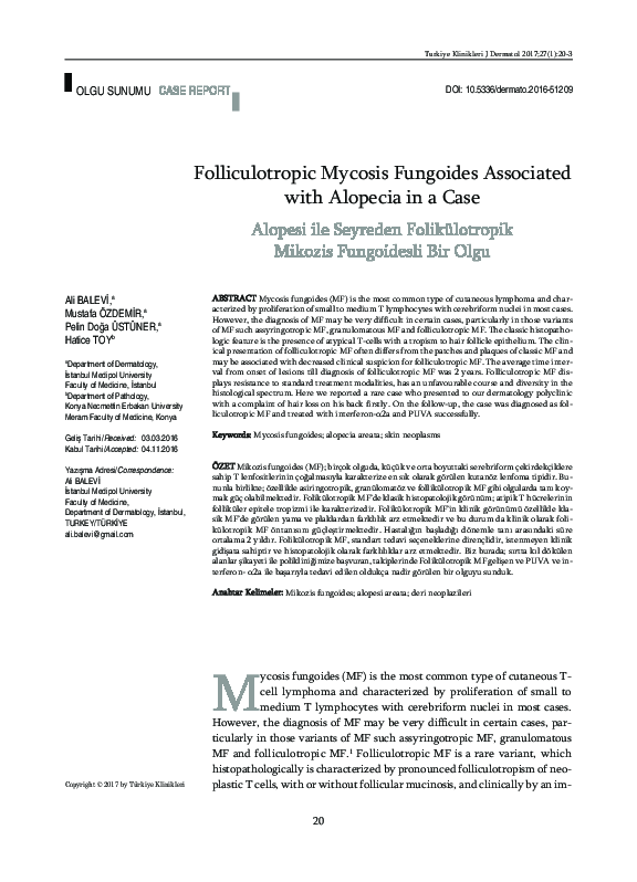 (PDF) Folliculotropic Mycosis Fungoides Associated with Alopecia in a Case