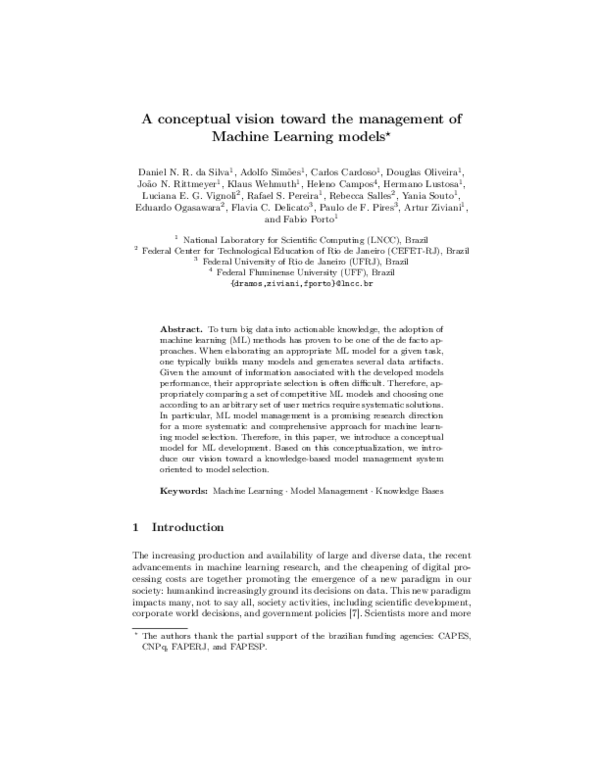 (PDF) A Conceptual Vision Toward the Management of Machine Learning Models